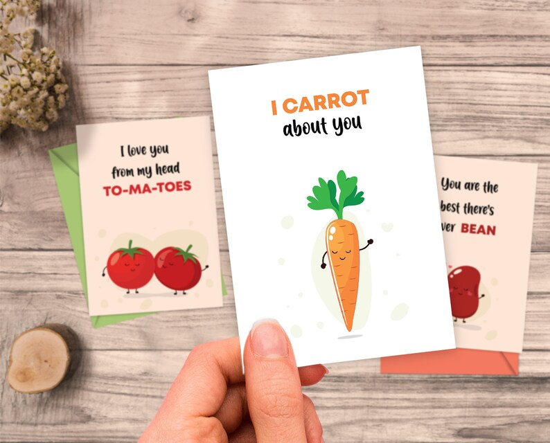 Cute Vegetable Pun Card Set Food Love Cards Vegan Birthday | Etsy