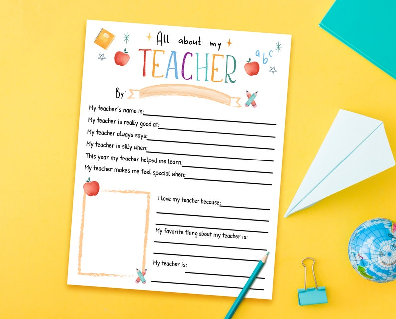 All About My Teacher Printable Questionnaire Teacher Survey - Etsy