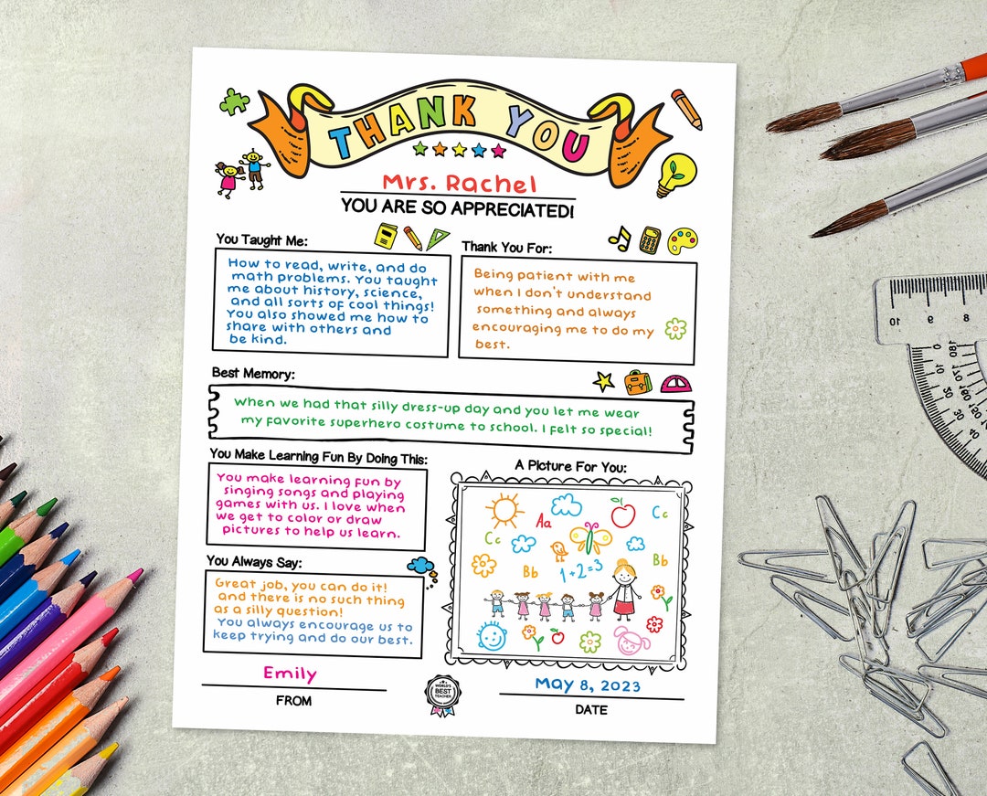 Teacher Survey, Teacher Appreciation Week, All About My Teacher Fill in ...
