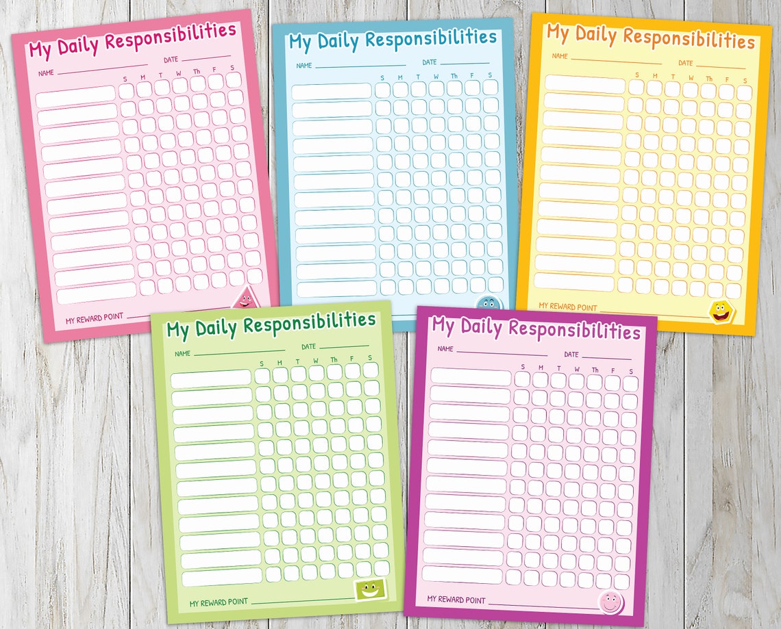 Printable Kid's Chore Chart Child Responsibility Chart - Etsy