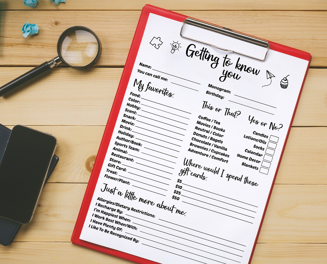 Getting to Know You Printable Survey, Coworker Questionnaire (PDF/JPG ...