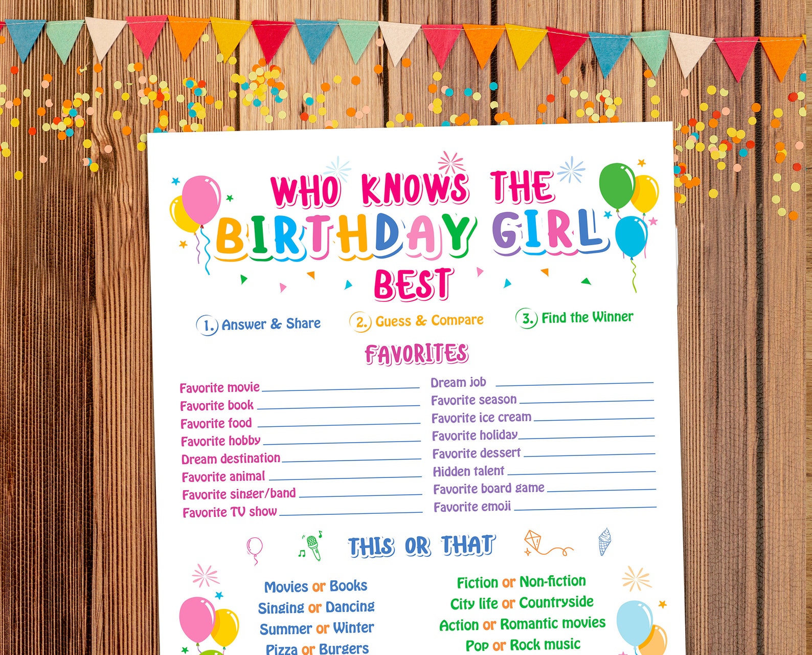 Birthday Girl Trivia Quiz Game, Printable Birthday Activity (PDF, JPG ...