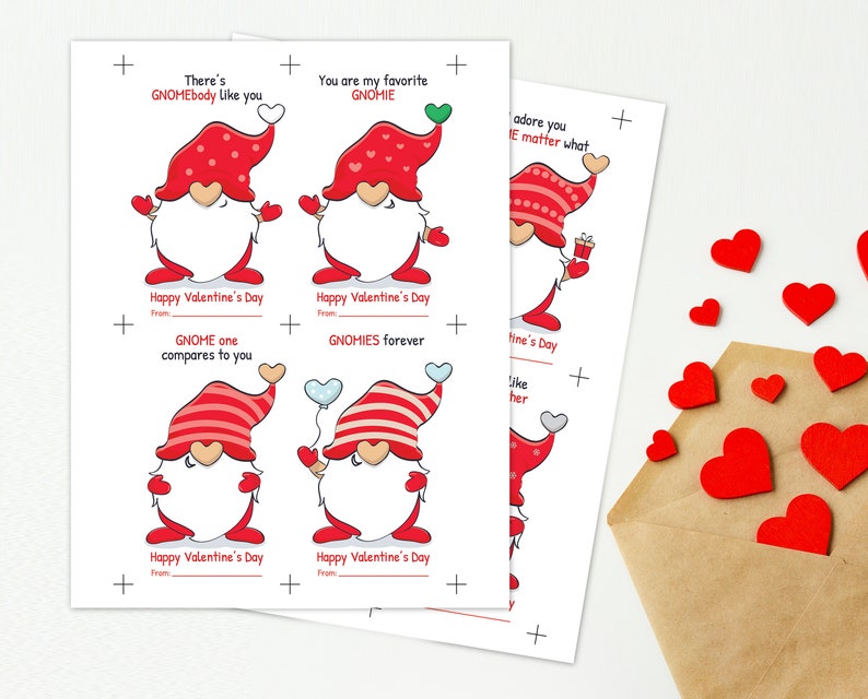 Printable Valentine Gnome Cards Gnome Valentines for Kids - Etsy