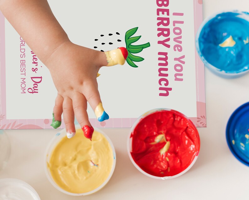 I Love You Berry Much Custom Mothers Day Handprint Art Mom | Etsy