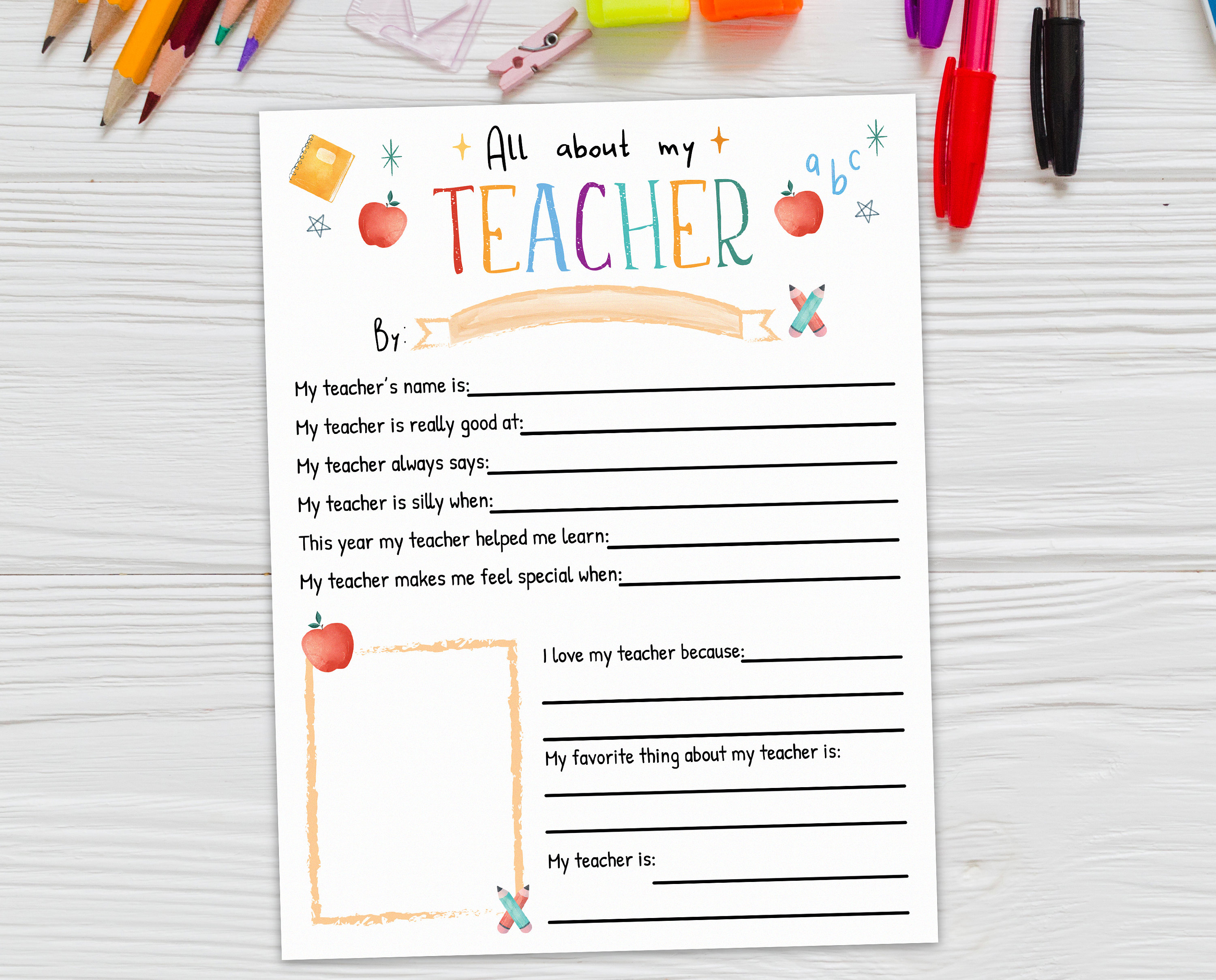 Teacher Appreciation Questionnaire Printable, All About My Teacher (PDF ...