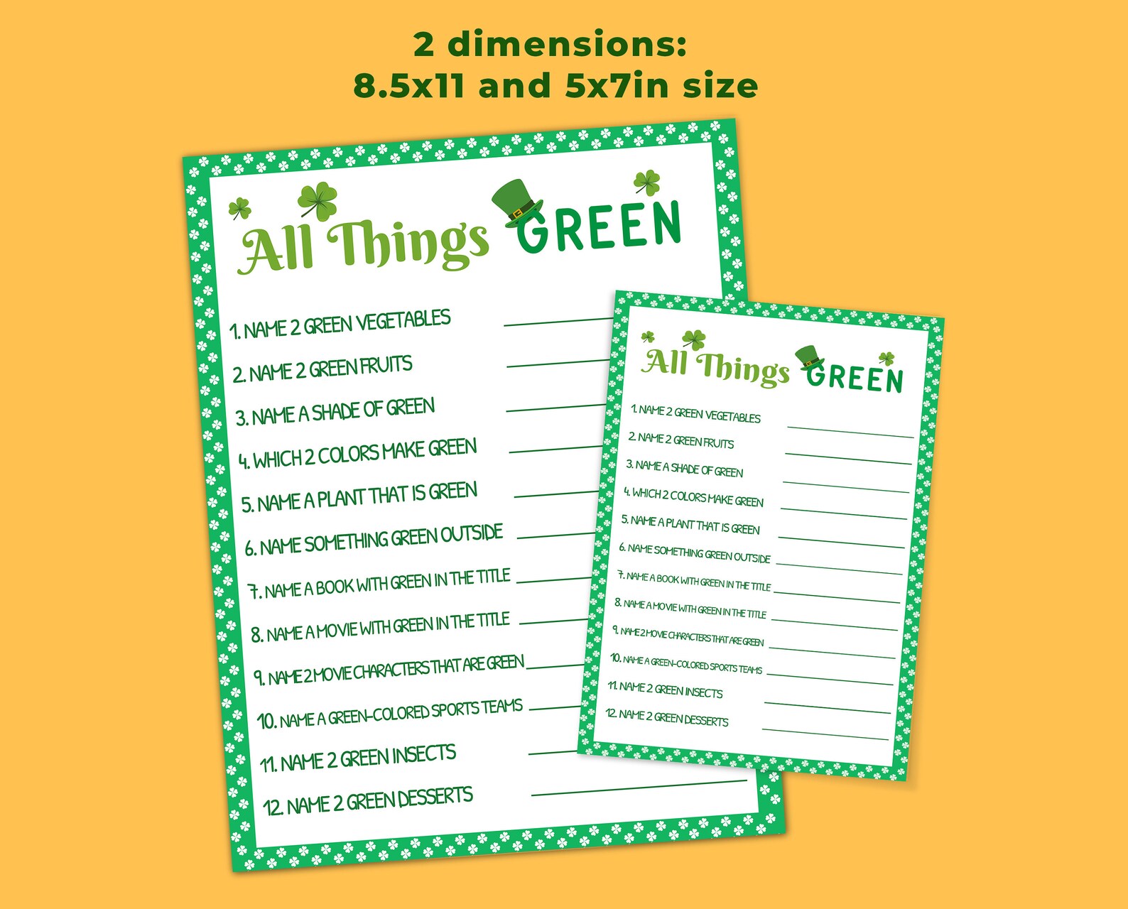 All Things Green Game, Printable St. Patrick's Games for Kids, Family ...