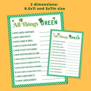 All Things Green Game, Printable St. Patrick's Games for Kids, Family ...