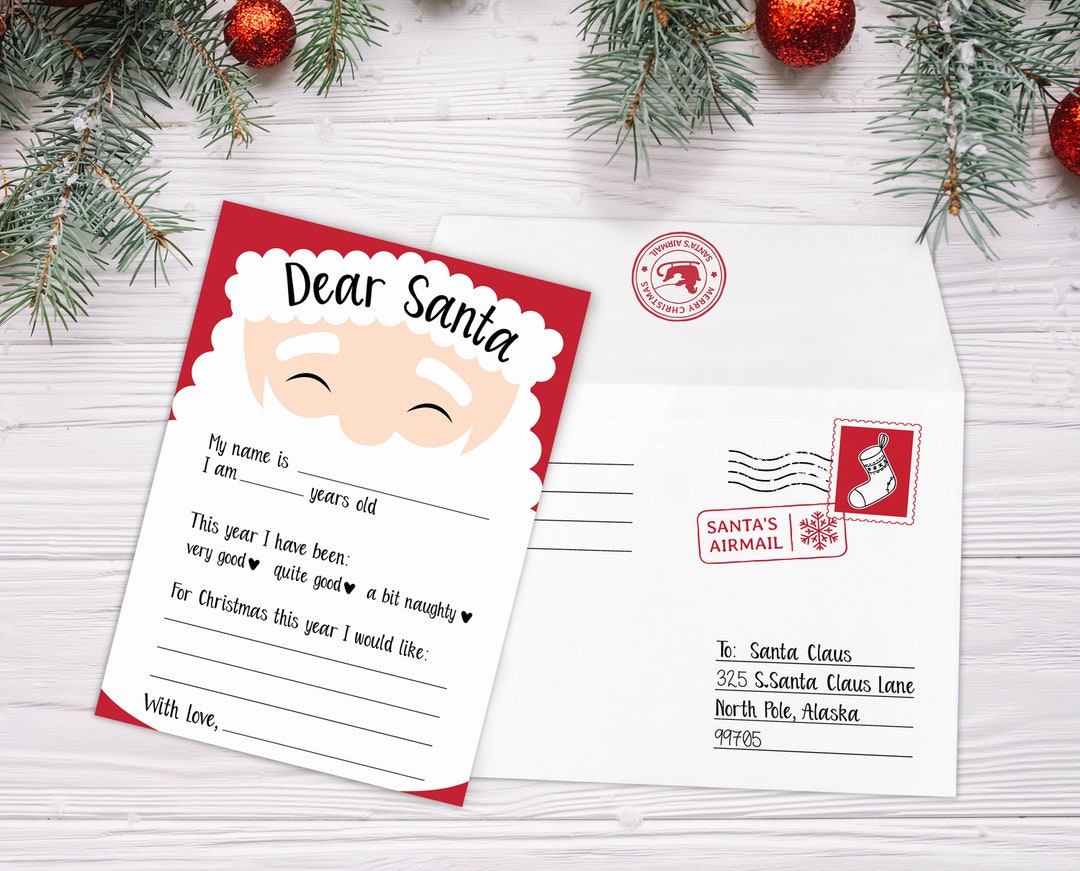 Letter to Santa With Envelope, Christmas Wish List Printable, Dear ...