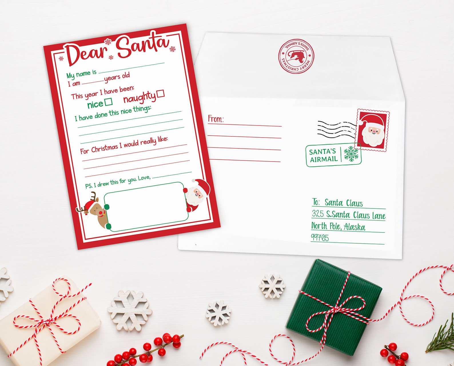 Letter to Santa With Envelope Christmas Wish List Printable | Etsy