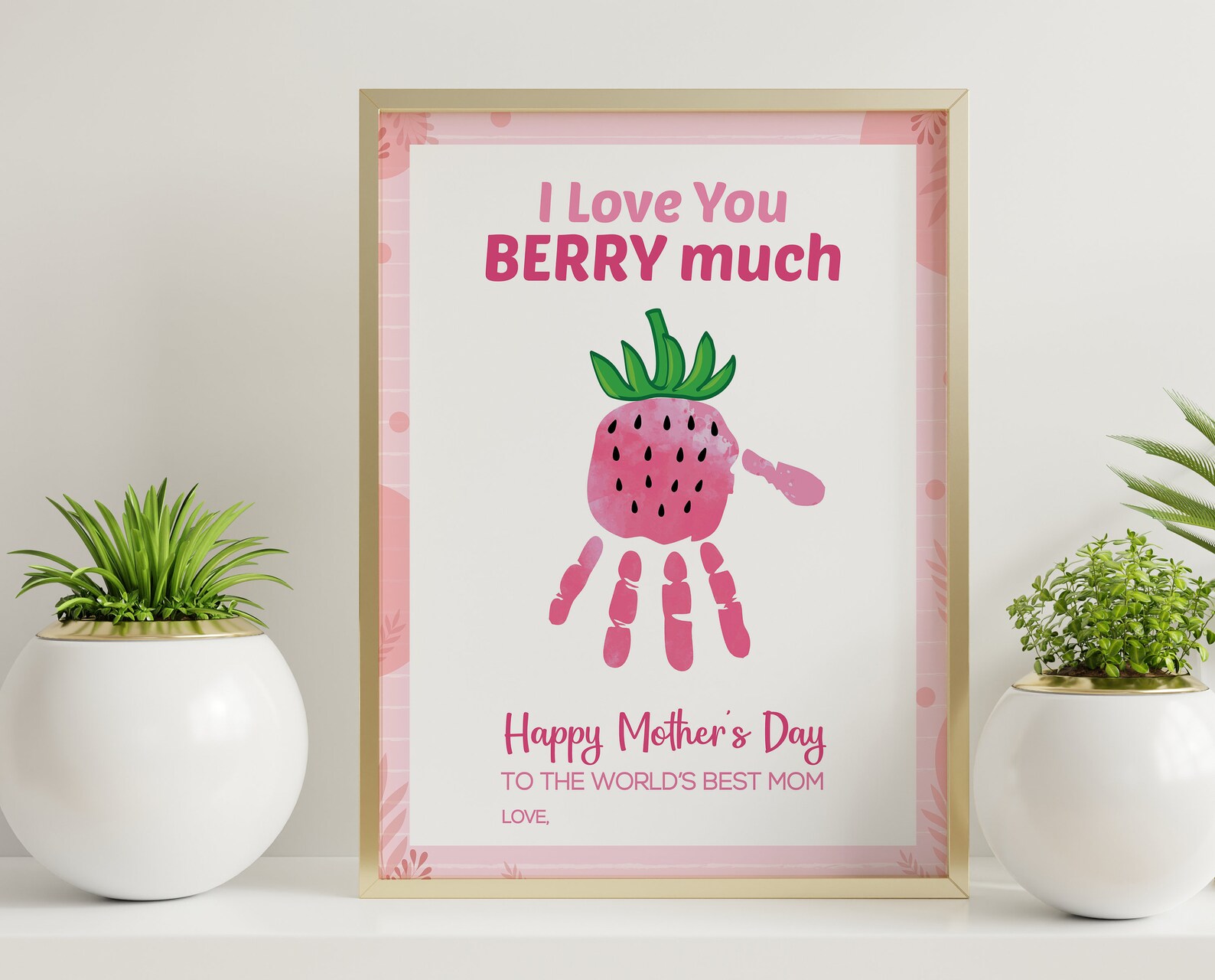 I Love You Berry Much Custom Mothers Day Handprint Art Mom | Etsy