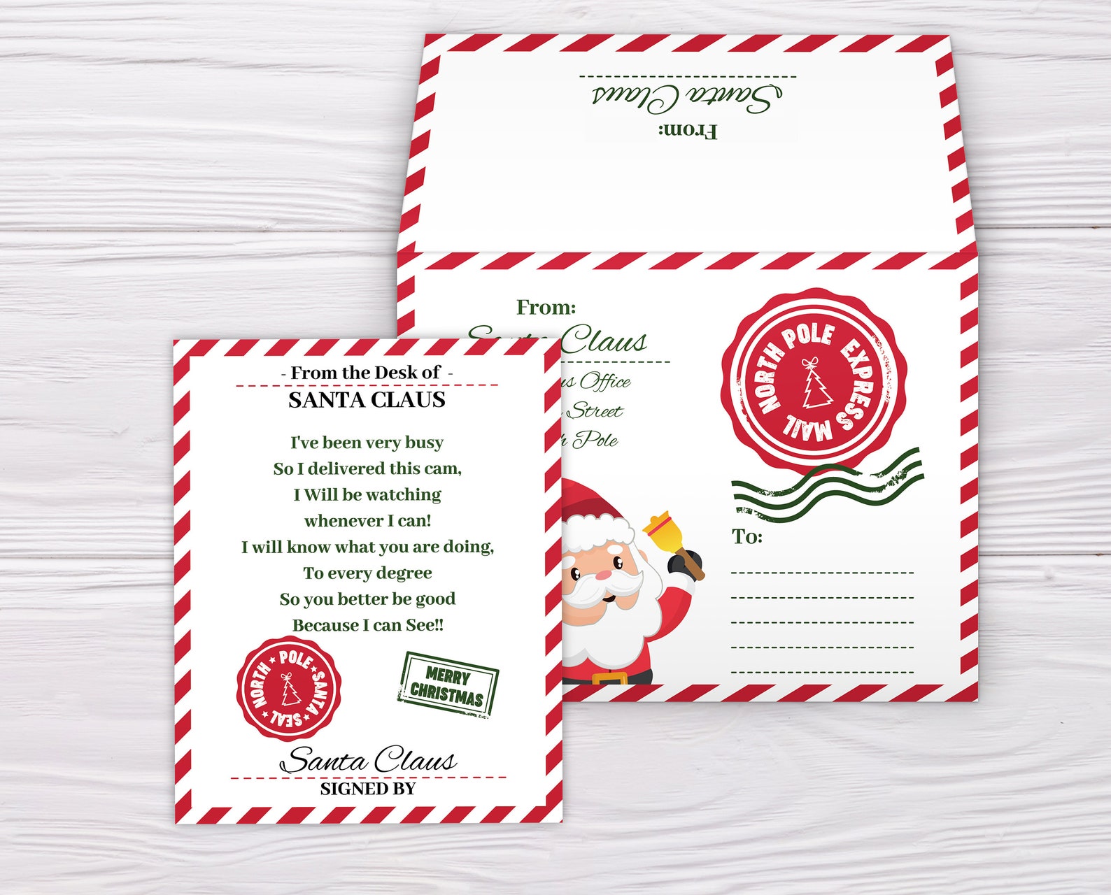 Santa Cam Letter Printable With Envelope, Personalized Letter From ...
