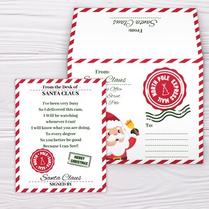 Santa Cam Letter Printable With Envelope, Personalized Letter From ...