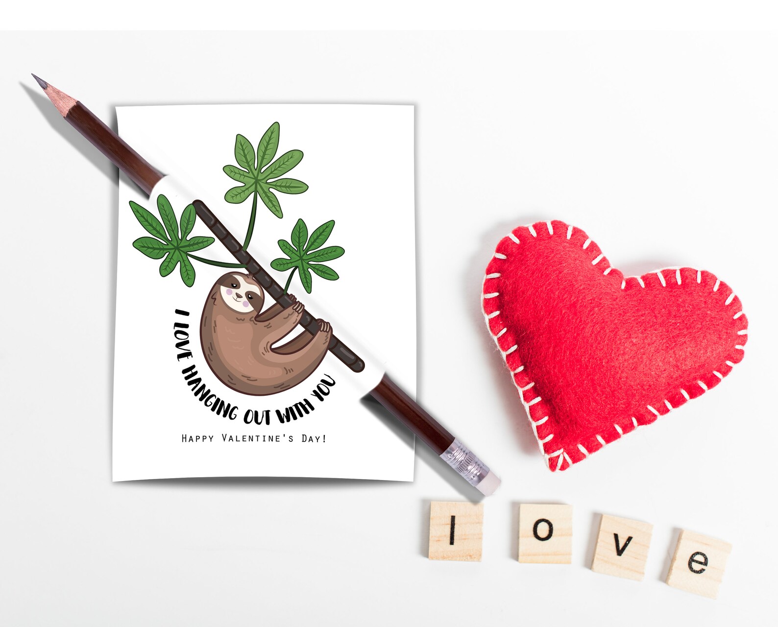 Kids Valentines Cards for School Sloth Kids Valentine Pencil - Etsy