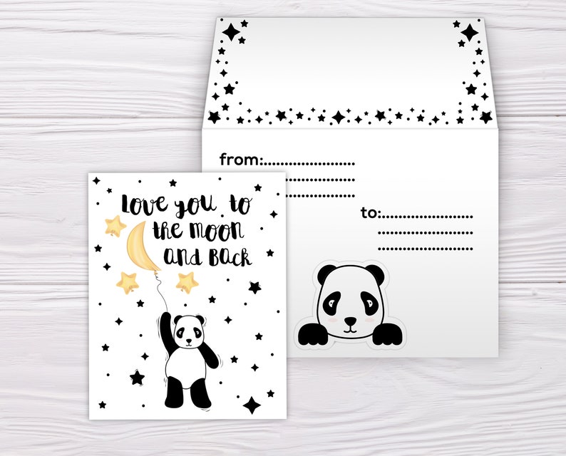 Cute Panda Card Printable I Love You to the Moon and Back - Etsy