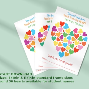 Rainbow Hearts Teacher Appreciation Gift: Printable Class Keepsake (PDF ...