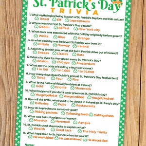 St. Patricks Day Trivia Game, Kids, Teens and Adults Party Games, St ...