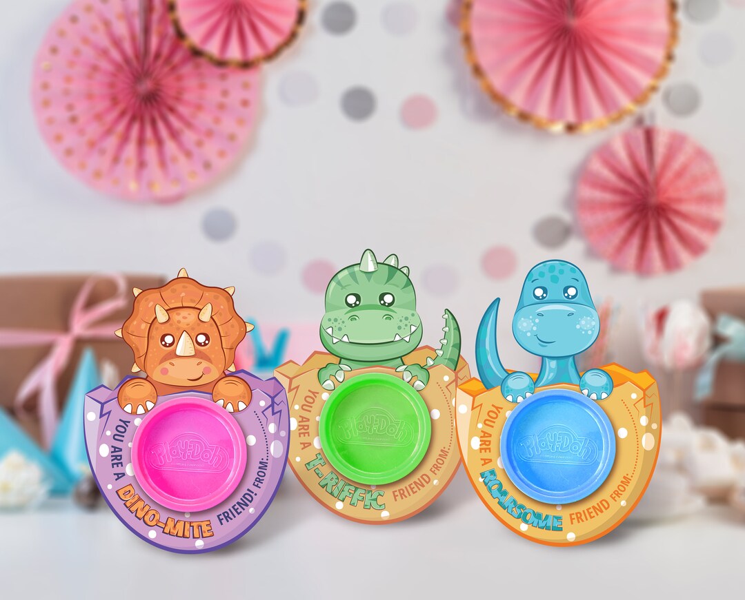 Play Doh Dinosaurs Valentine's Day Cards Set of 3, Dinosaur Valentine ...