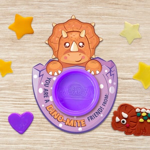 Dino Mite Playdoh Printable Card, Dinosaur Tags, Kids Valentine Cards ...