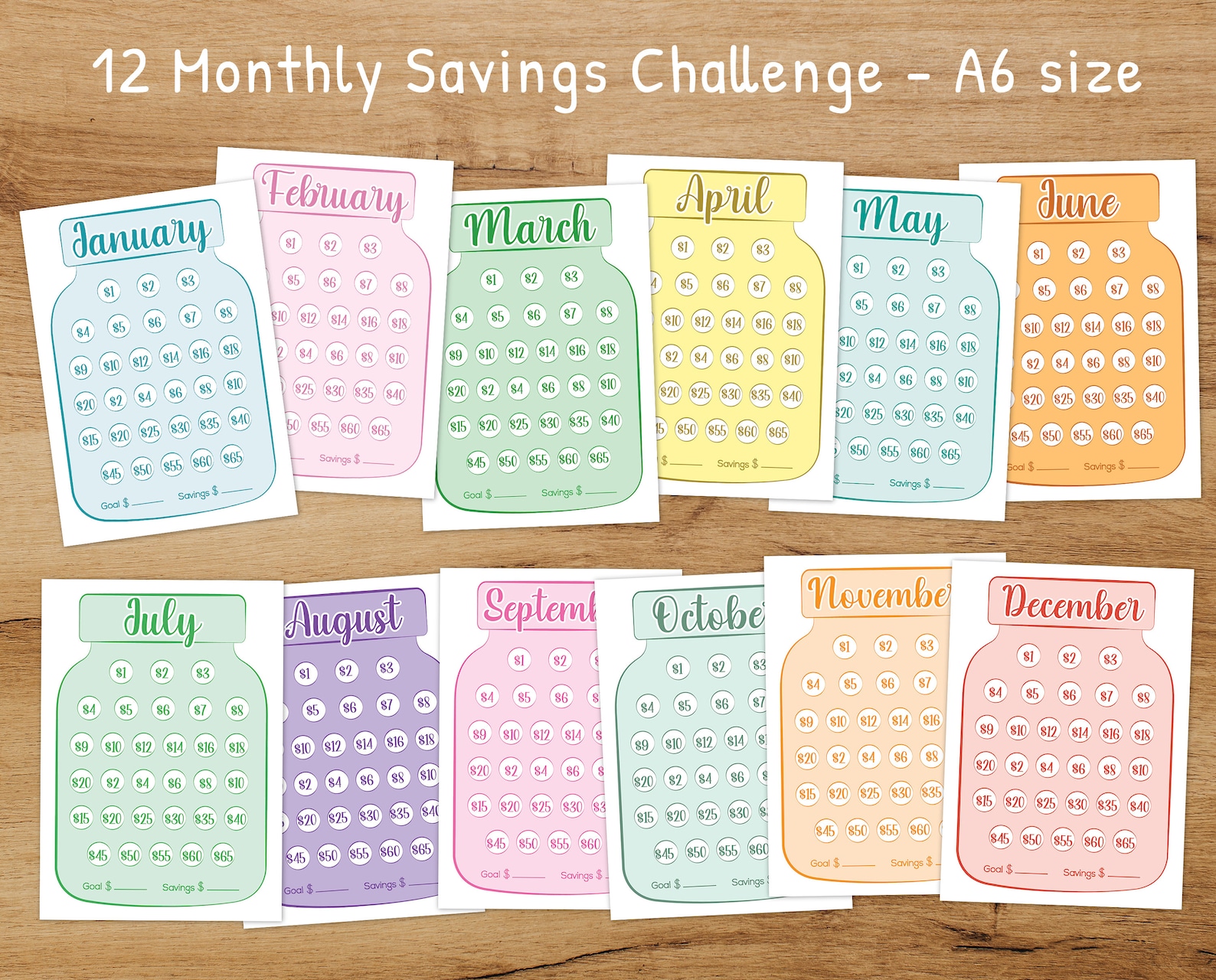 12 Monthly Savings Challenge Cards for A6 Cash Envelopes A6 - Etsy