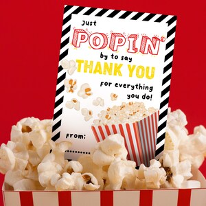 Popcorn Gift Tag Printable Just Poppin by to Say Thank You | Etsy