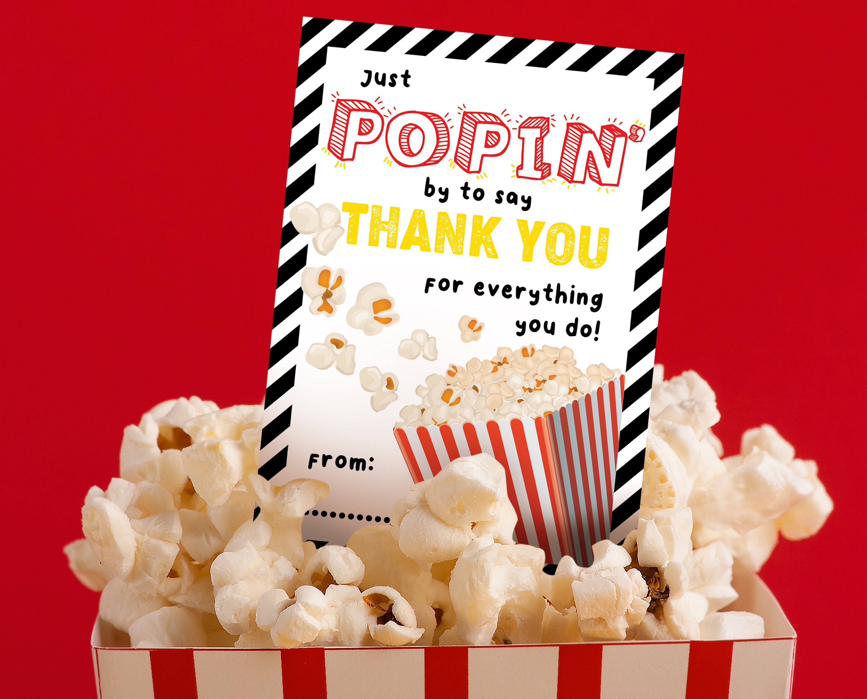 Popcorn Gift Tag Printable Just Poppin by to Say Thank You | Etsy