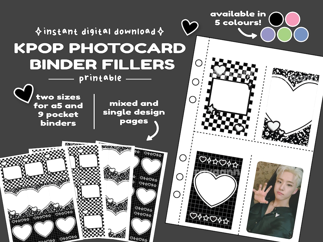 Kpop Photocard Binder Fillers Y2K Black Design Set Printable Digital ...