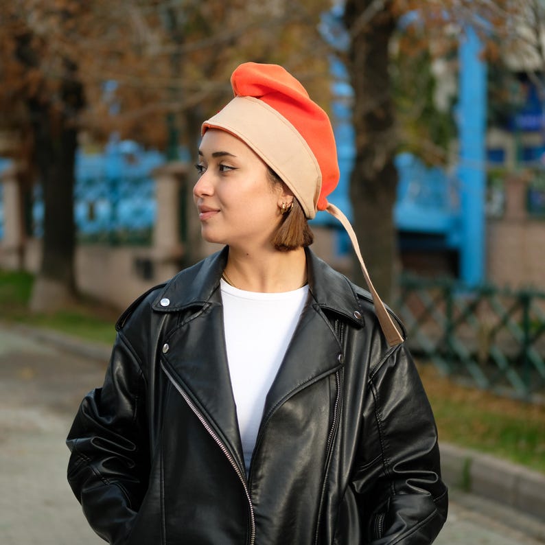 Slouchy Fleece Phrygian Cap: Orange & Beige Revolutionary Hat With ...