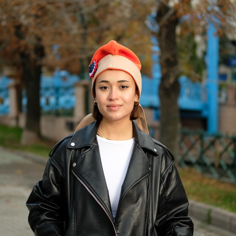 Slouchy Fleece Phrygian Cap: Orange & Beige Revolutionary Hat With ...