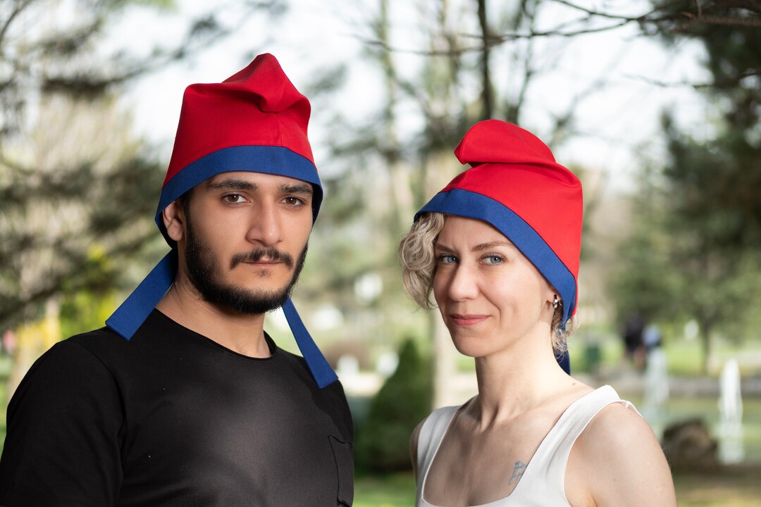 Red Cotton Phrygian Cap With Blue Band – Adjustable Unisex Beanie - Etsy