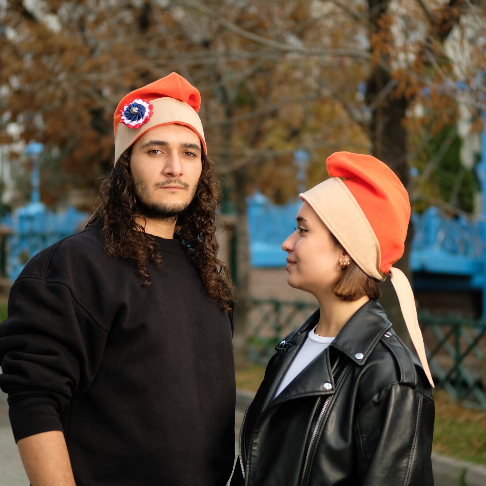 Slouchy Fleece Phrygian Cap: Orange & Beige Revolutionary Hat With ...