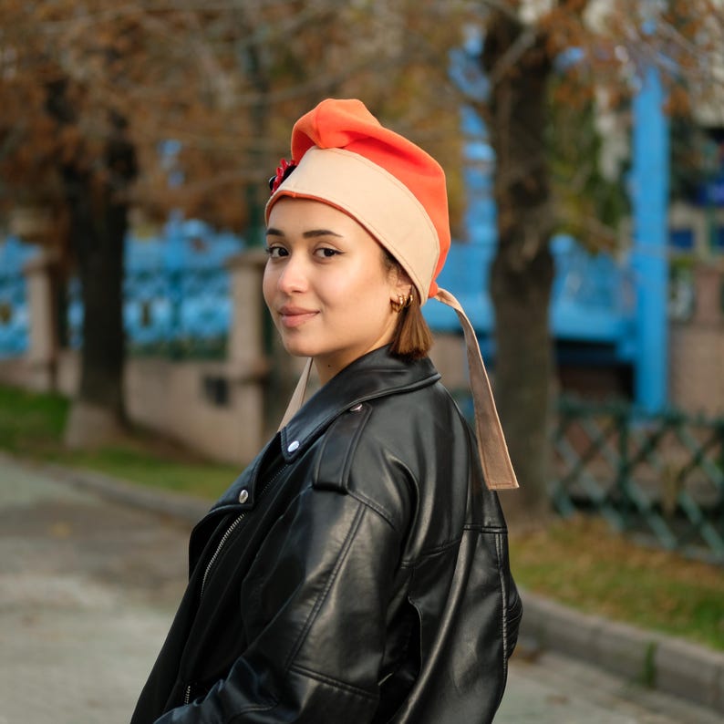 Slouchy Fleece Phrygian Cap: Orange & Beige Revolutionary Hat With ...