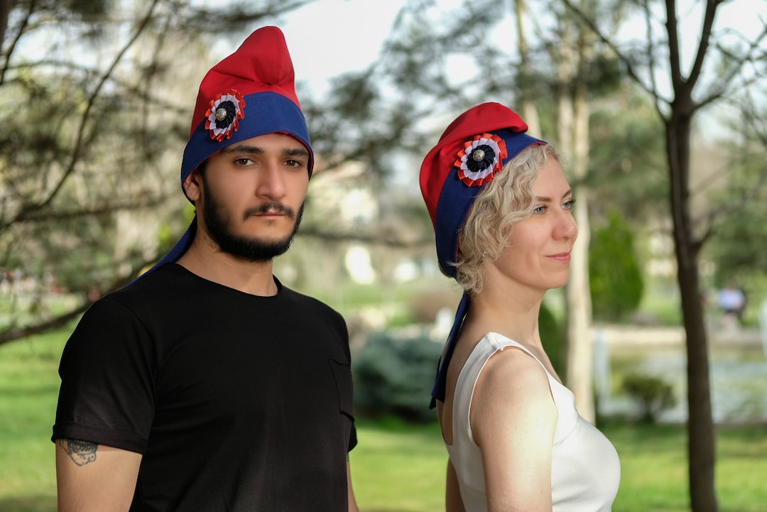 Handmade Red and Blue Phrygian Cap With French Cockade - Unique Cotton ...