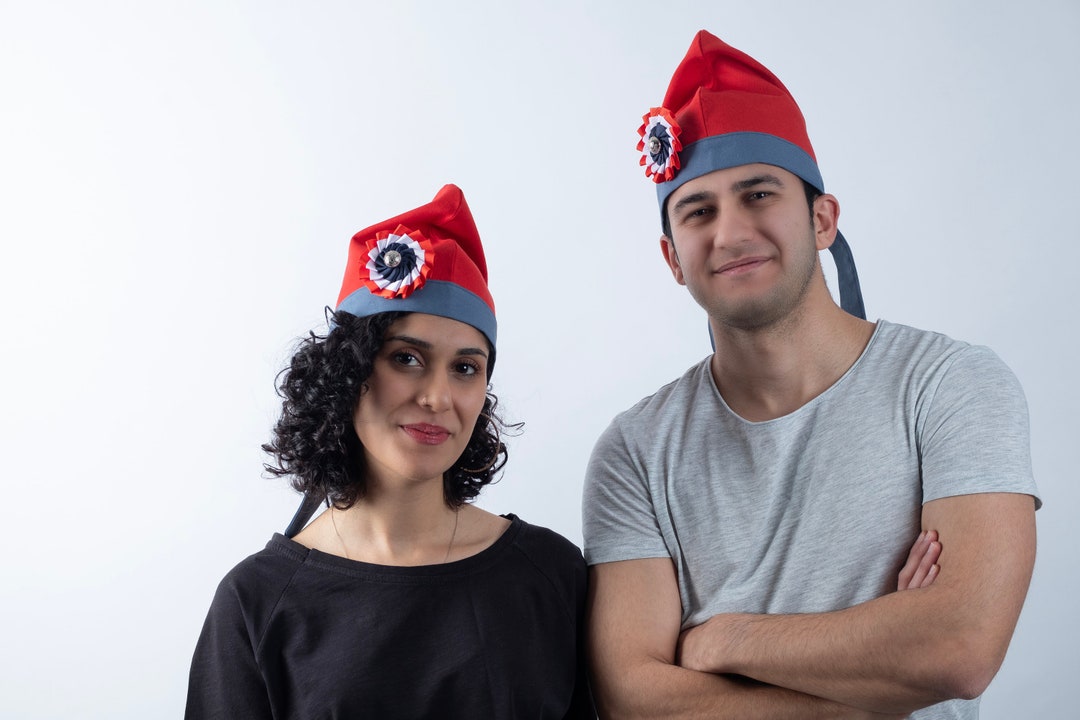 French Revolution Inspired Hat With Removable Cockade - Red Cotton Cap ...