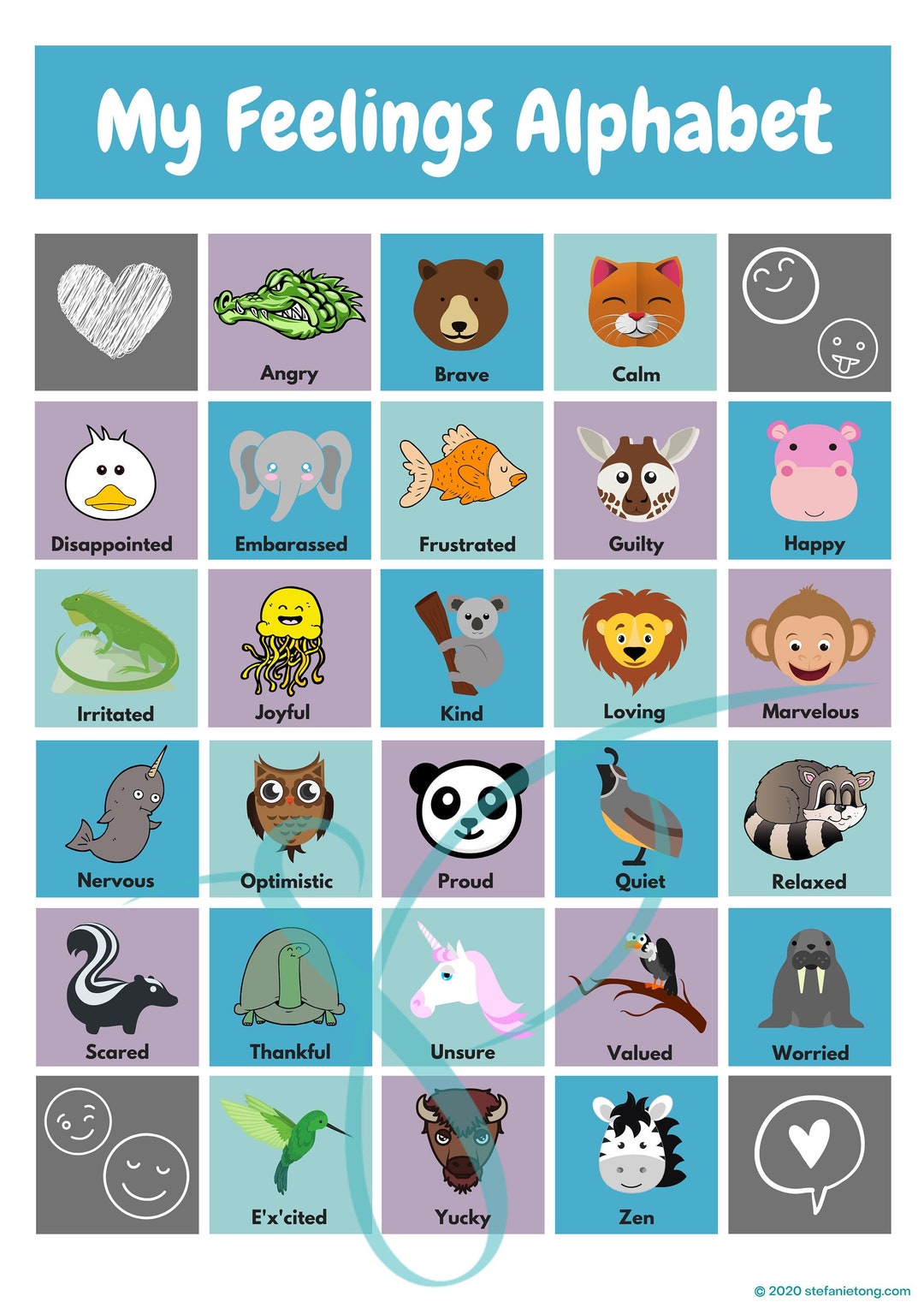 Animal Feelings Alphabet Digital Print - Etsy