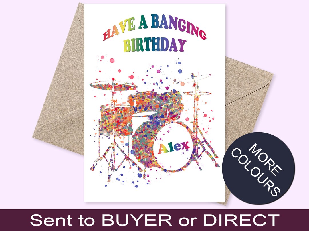 Multicolour Drum Kit Birthday Card Musical Instrument Greeting Card ...