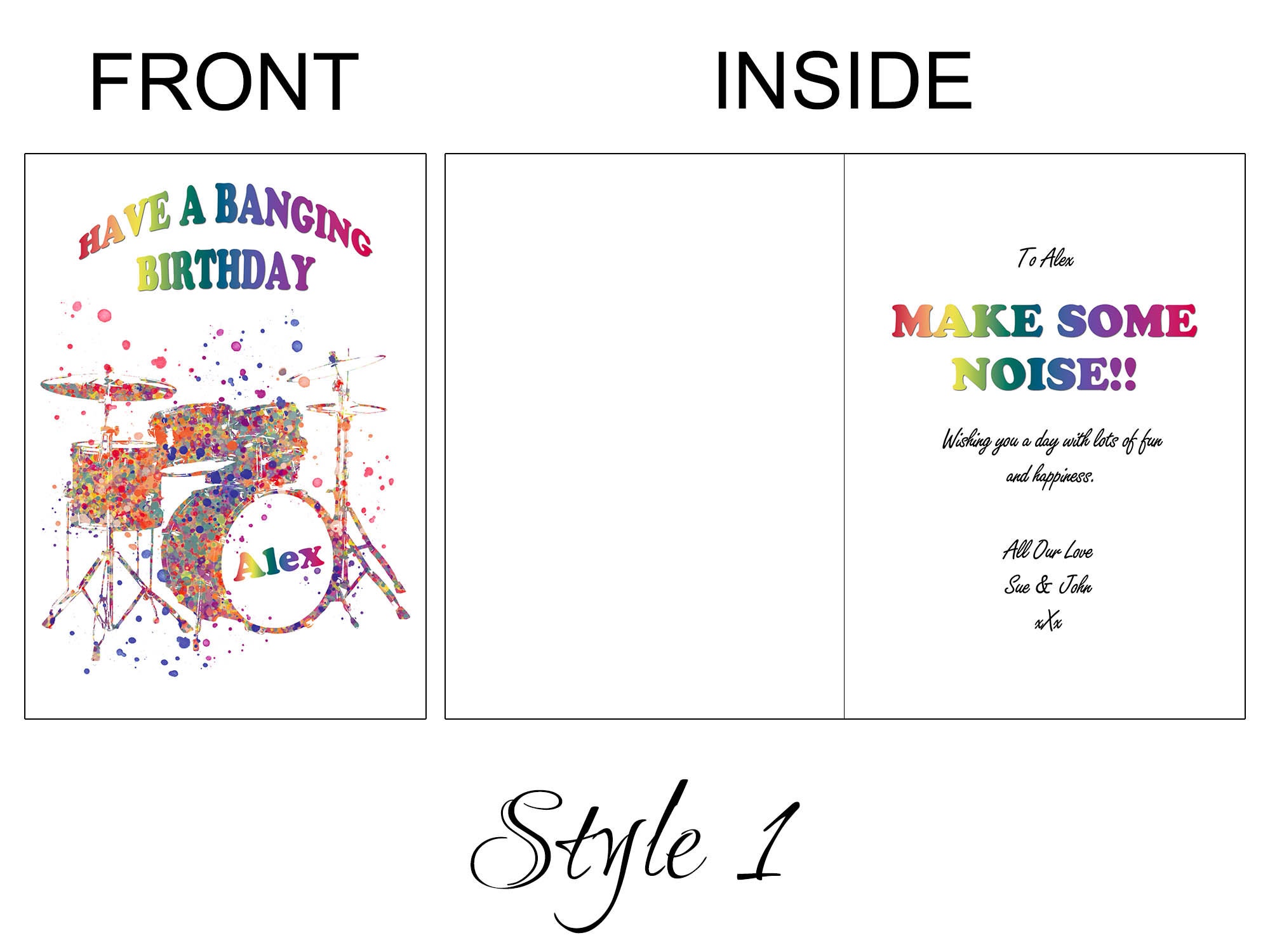 Multicolour Drum Kit Birthday Card Musical Instrument Greeting Card ...