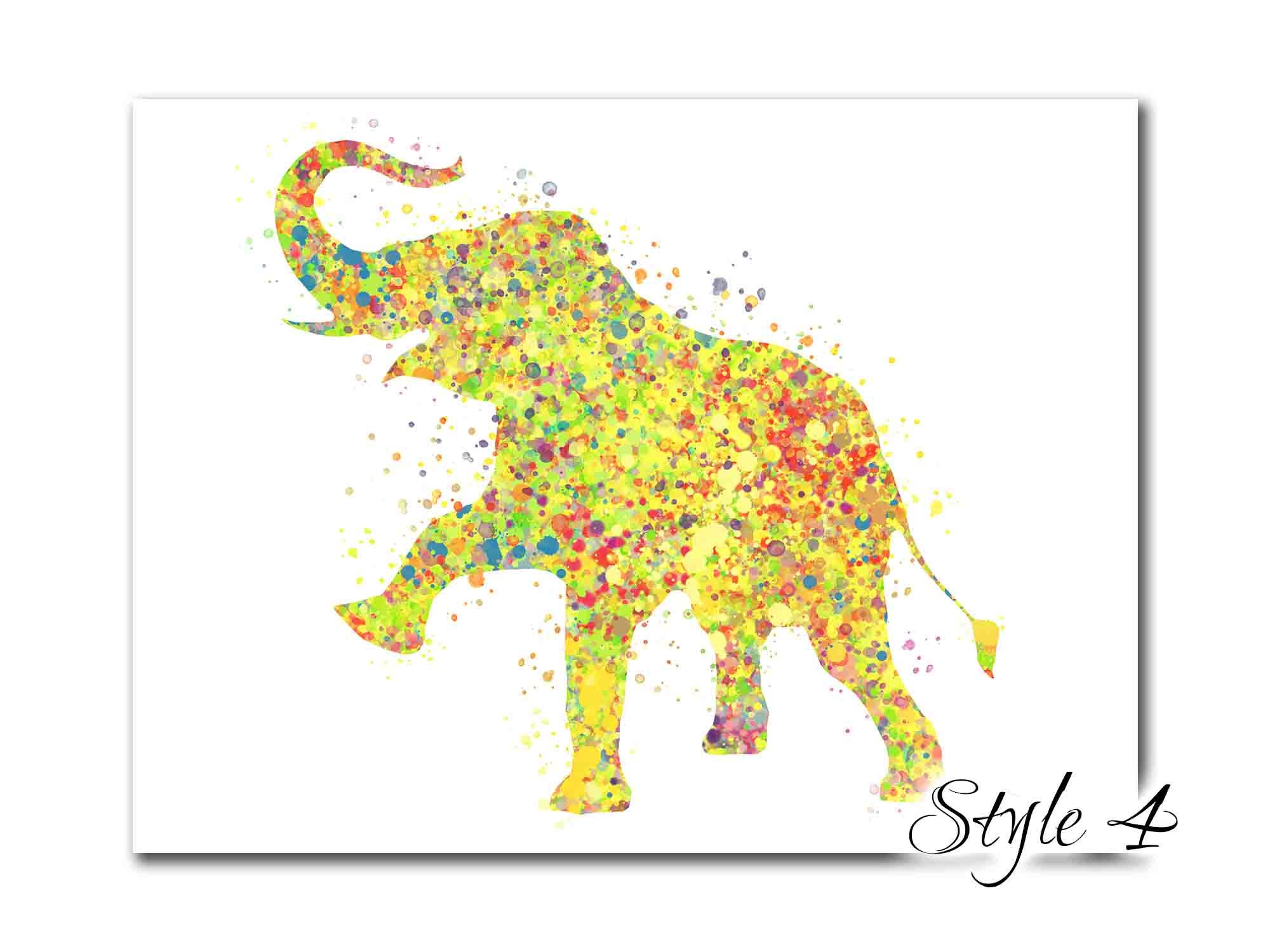 Multicolour Elephant Print | Multicoloured Watercolour Gliclee Print ...