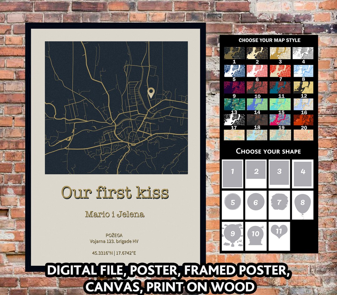 Personalized City Map, Custom Location, Colorful Town Street Map Framed ...