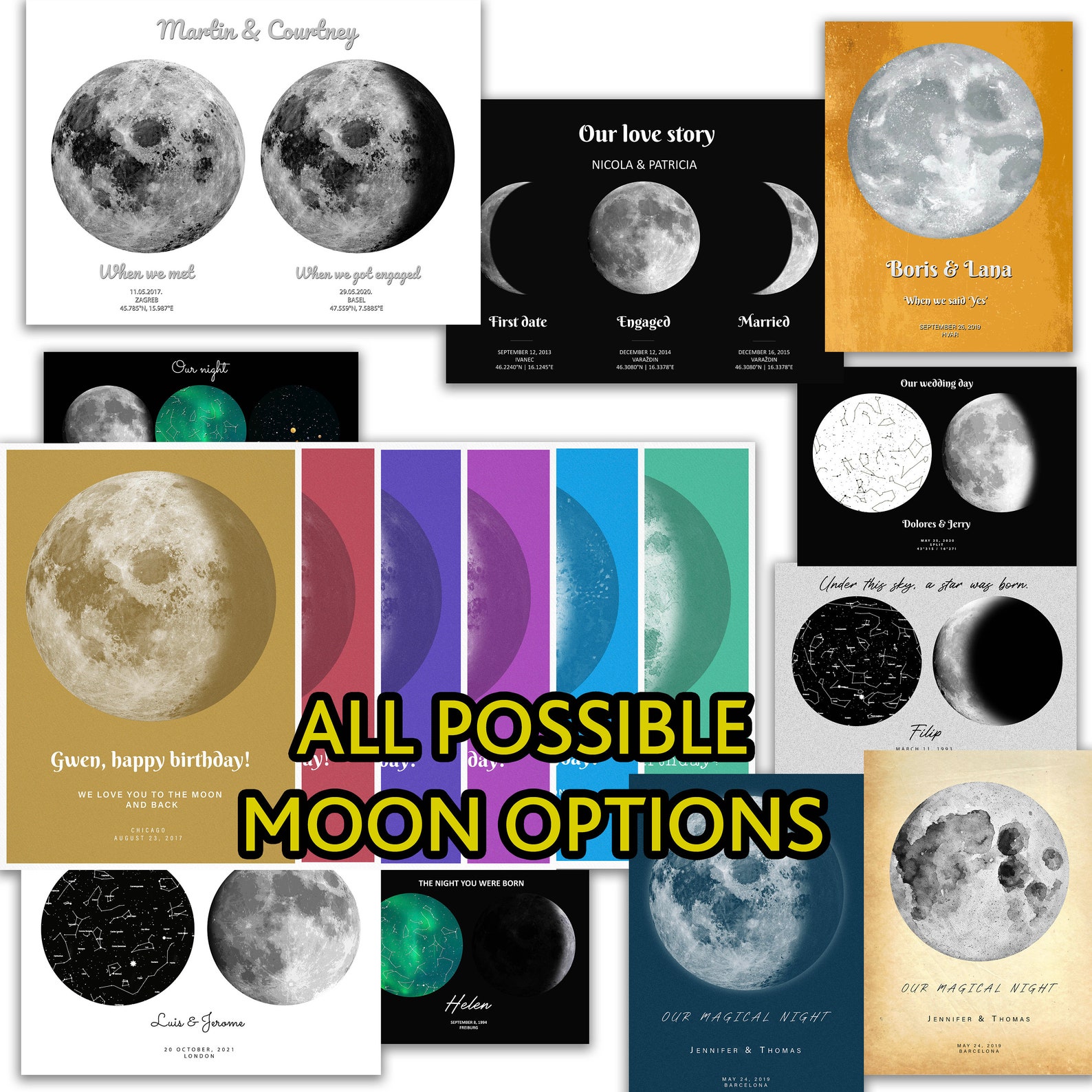 Custom Moon Phase Cycle and Star Map Personalized Lunar for | Etsy