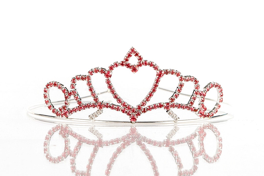 Pink Heart Princess Tiara for Girls, Fuchsia Gemstone Birthday Crown ...