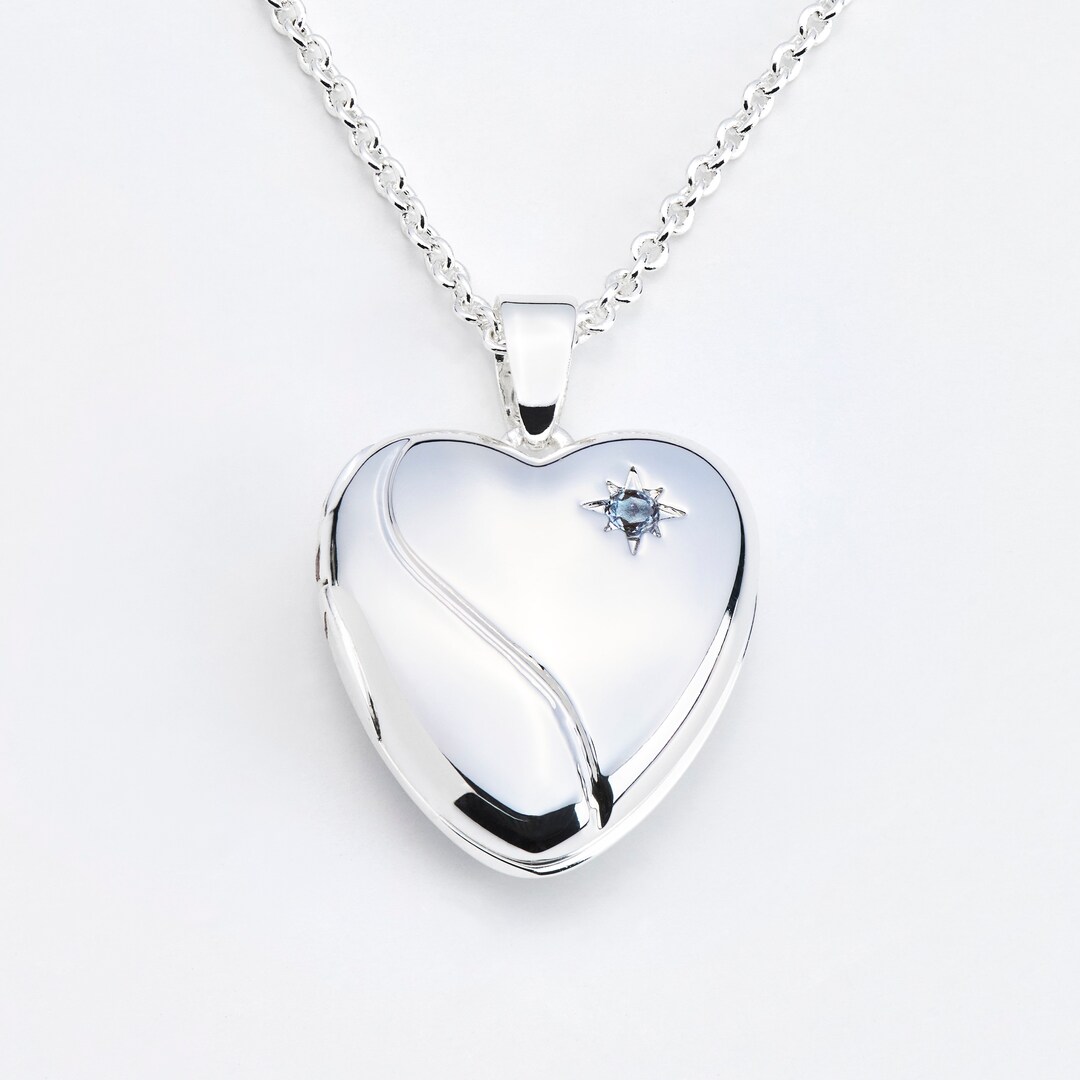 March Aquamarine Birthstone Locket Kids Heart Shaped Silver Locket - Etsy