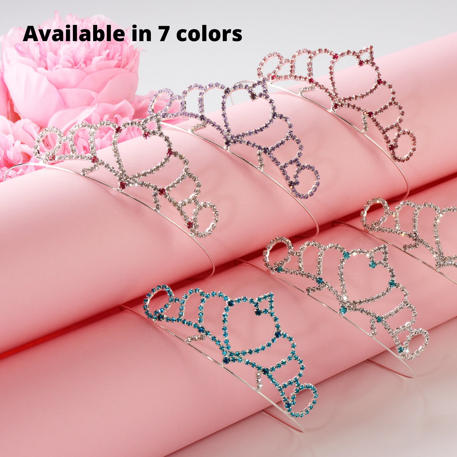 Girls Pink Princess Tiara Pink Tiara Rhinestone Heart | Etsy