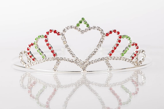 Girls Christmas Princess Tiara Red and Green Heart Princess | Etsy