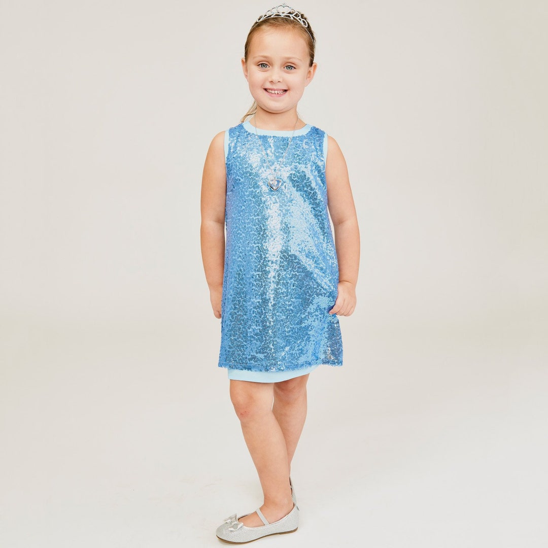 Blue Sequin Tank Party Dress for Little Girls, Sparkle Princess Short ...