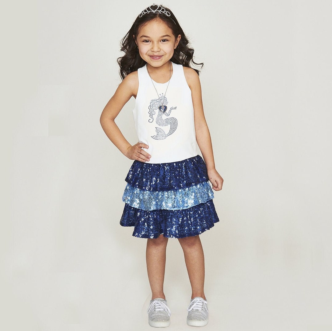 Navy Blue Ruffle Sequin Halter Dress for Girls, Choice of Mermaid ...