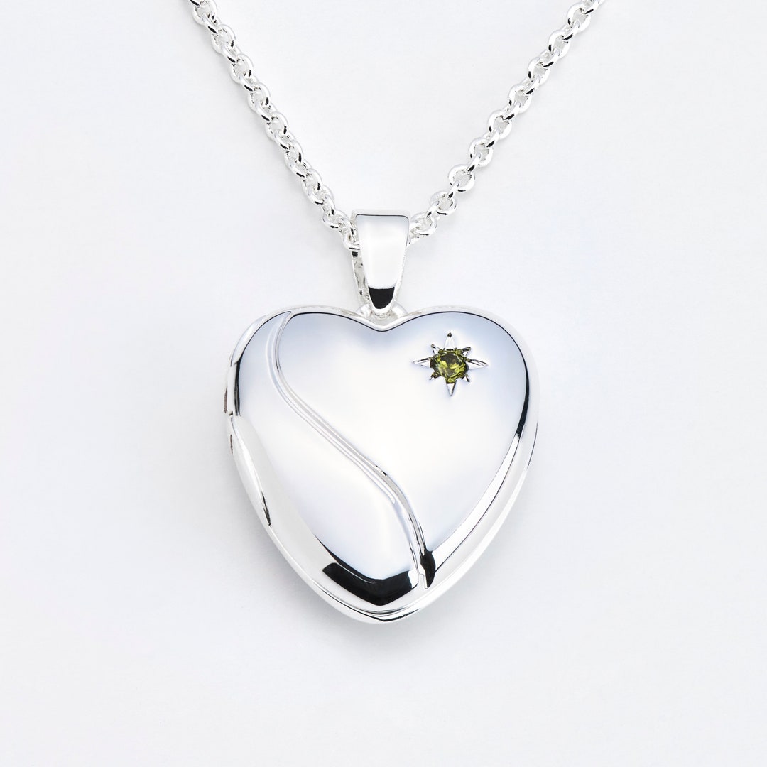 August Peridot Birthstone Locket Kids Heart Shaped Silver Locket - Etsy