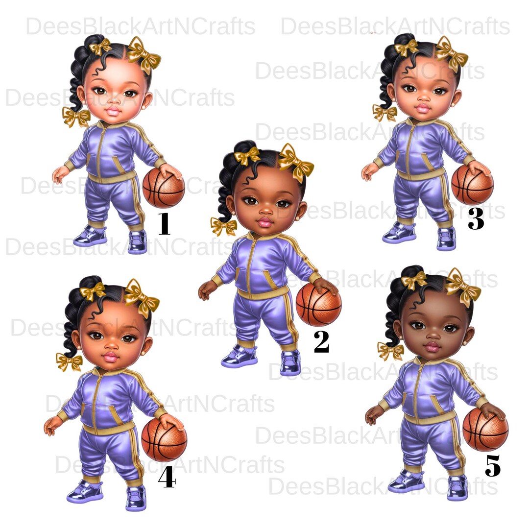 Basketball Baby Girl in A Lavender Tracksuit 5 Skin Tones - Etsy