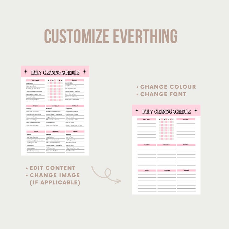 Editable Daily Cleaning Checklist Schedule, Chore Chart for Kids ...