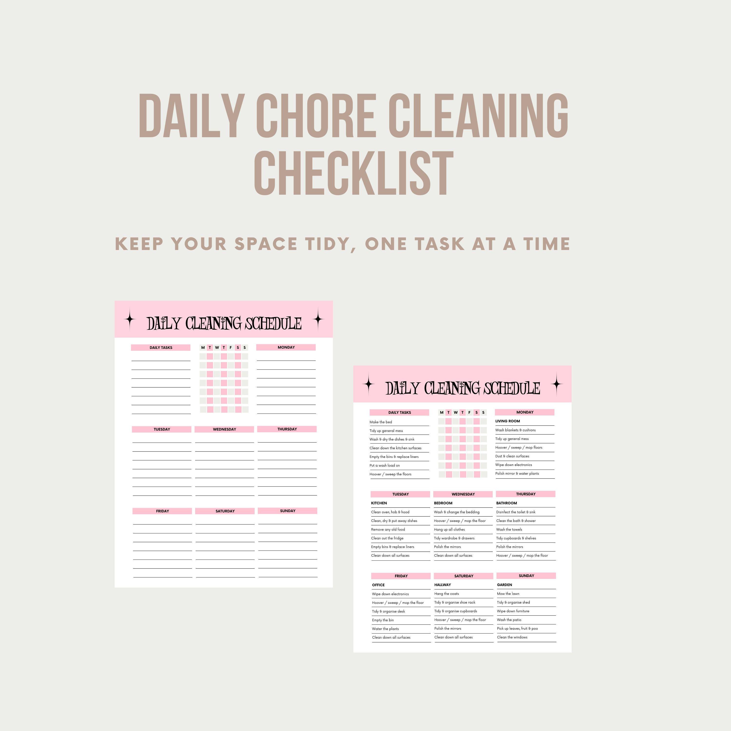 Editable Daily Cleaning Checklist Schedule, Chore Chart for Kids ...