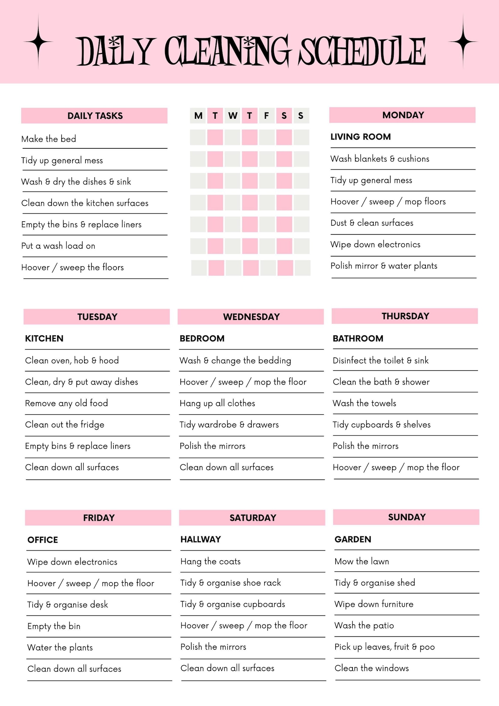 Editable Daily Cleaning Schedule Template PDF Canva Cleaning Checklist ...